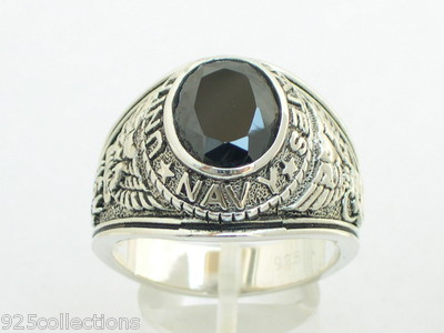12X10 mm 925 Sterling Silver Black Stone US Military Navy Men's Ring ...