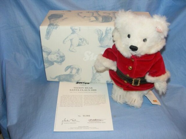 Steiff Christmas Santa Claus Teddy Bear 037250 Limited Edition White ...
