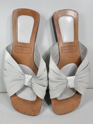 COLE HAAN White Leather Slides Sandals Square Open Toe 3/4" Heel Brazil ...