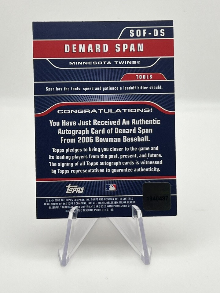 DENARD SPAN 2006 BOWMAN SIGNS OF THE FUTURE AUTOGRAPH AUTO RC (TWINS ...