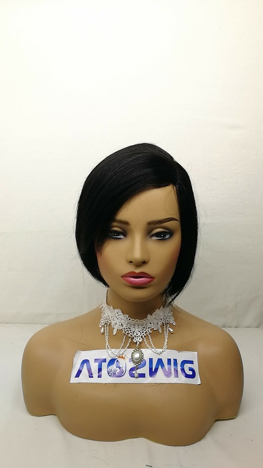 Black Short Pixie Cut Wigs Straight Bob Wigs Real Human Hair Wigs No ...