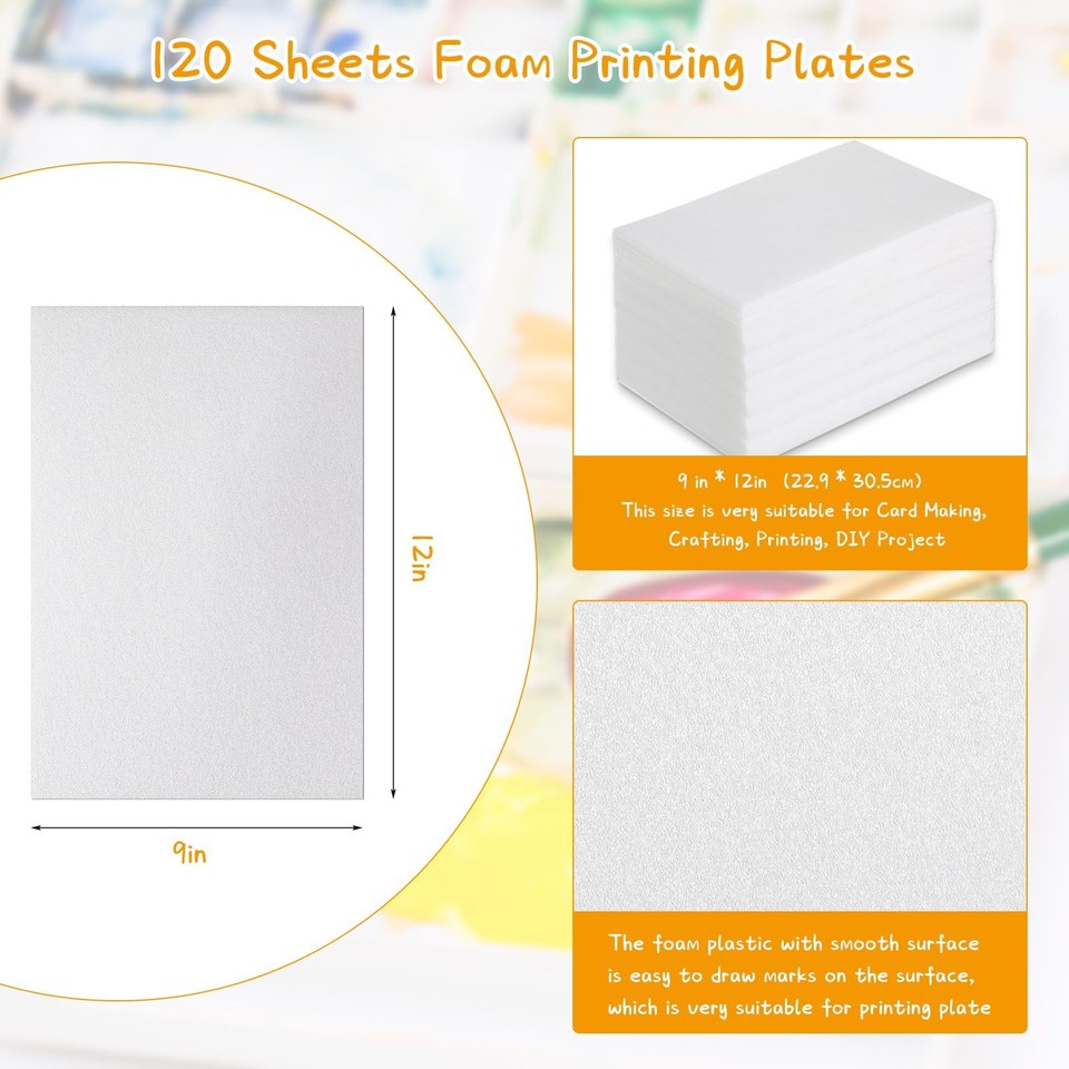 120 Pcs Foam Printing Plates 9 x 12 Inch White Foam Sheets 1/20 Inch ...