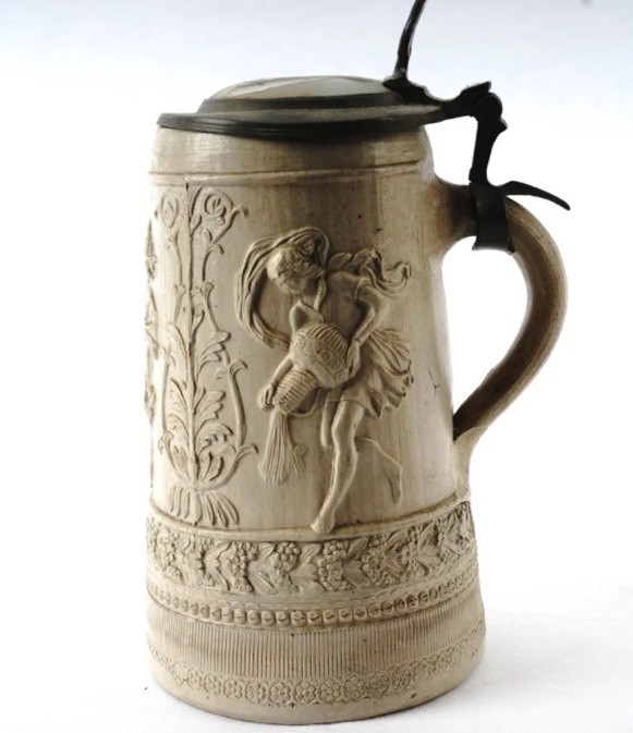 Antique German Beer Stein Relief Salt Glaze Pottery Porcelain Insert ...