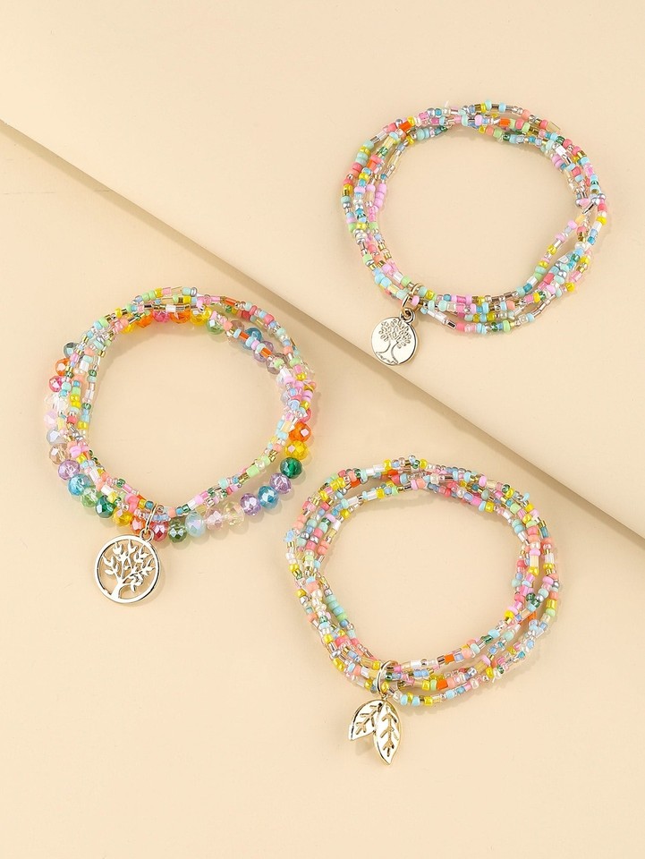 3pcs Tree Decor Layered Candy Color Beaded Bracelet for Women Crafted ...