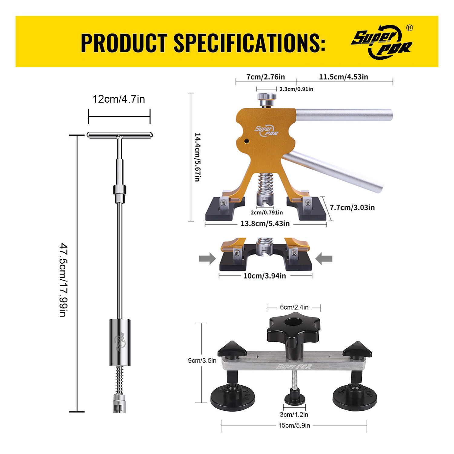 LED PDR Paintless Dent Puller Rods Repair Tools Kit Car Hail Removal ...