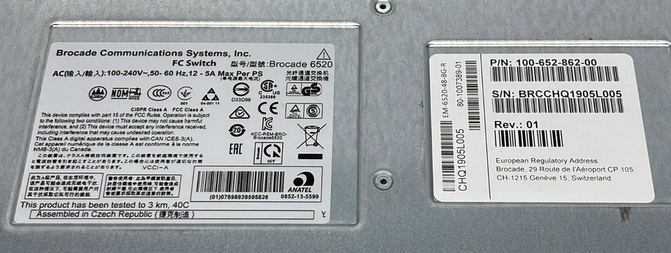 Brocade 6520 EMC DS-6520B 96-Port Fiber Channel Switch 100-652-862-00 W ...