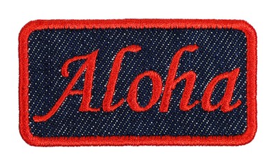 Aloha Embroidered Patch - Blue Denim/Red Iron-On Sew-On Jacket Backpack ...