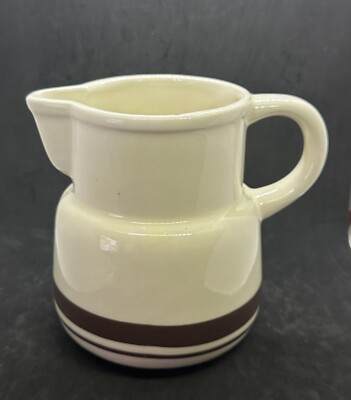 Vintage Ironstone Pottery Pitcher with Handle 6" Tall Cream w Brown ...