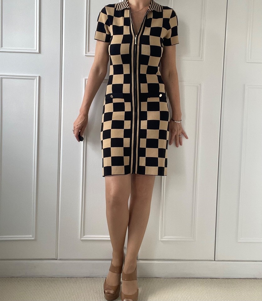 New WO Tags Oasis Beige And Back Chequered Board Zip Up Dress Size S ...