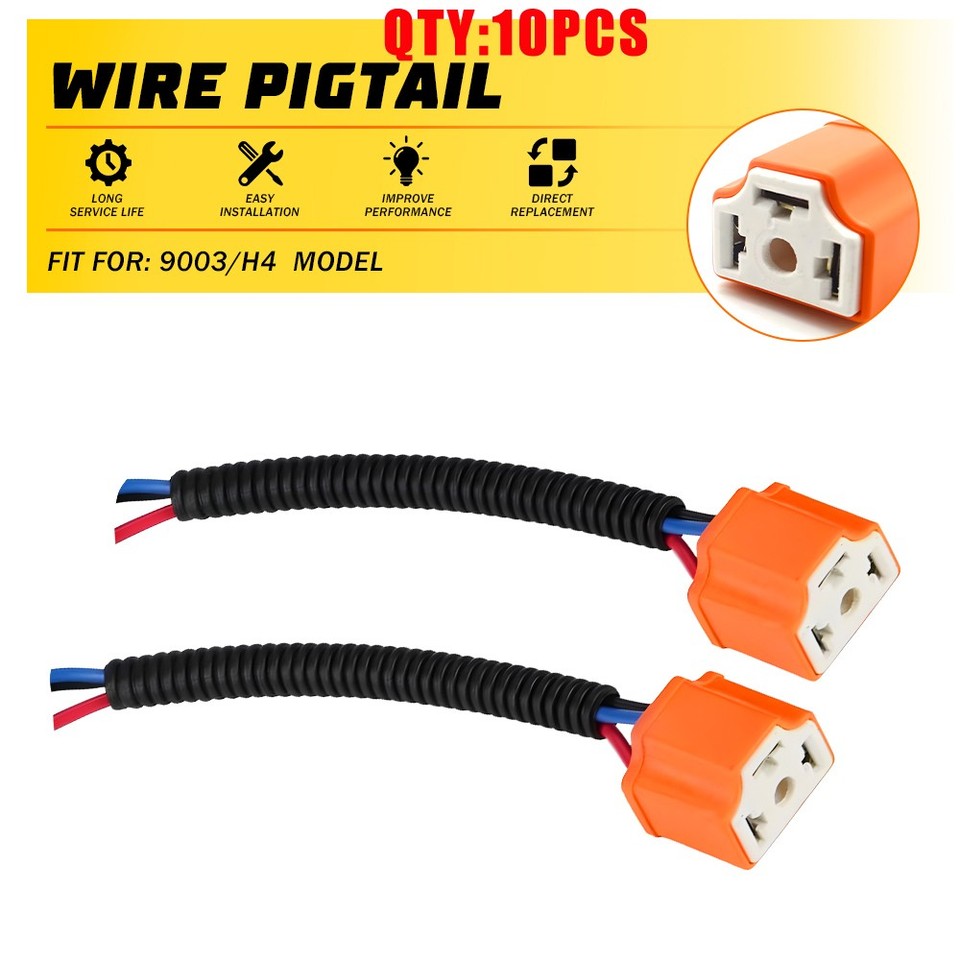 Female Ceramic 9003 Headlight Socket Wire Pigtail Harness Extension ...