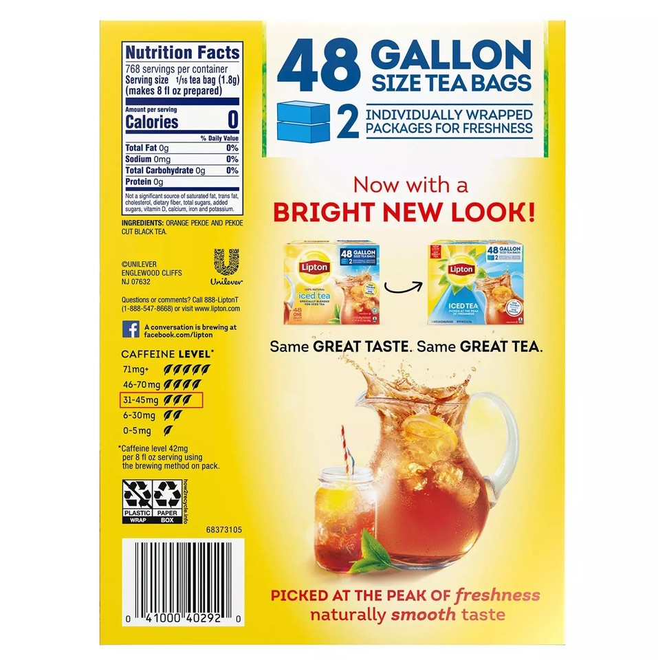 Lipton Iced Tea, Gallon Size Tea Bags (48 ct.) 41000402920| eBay