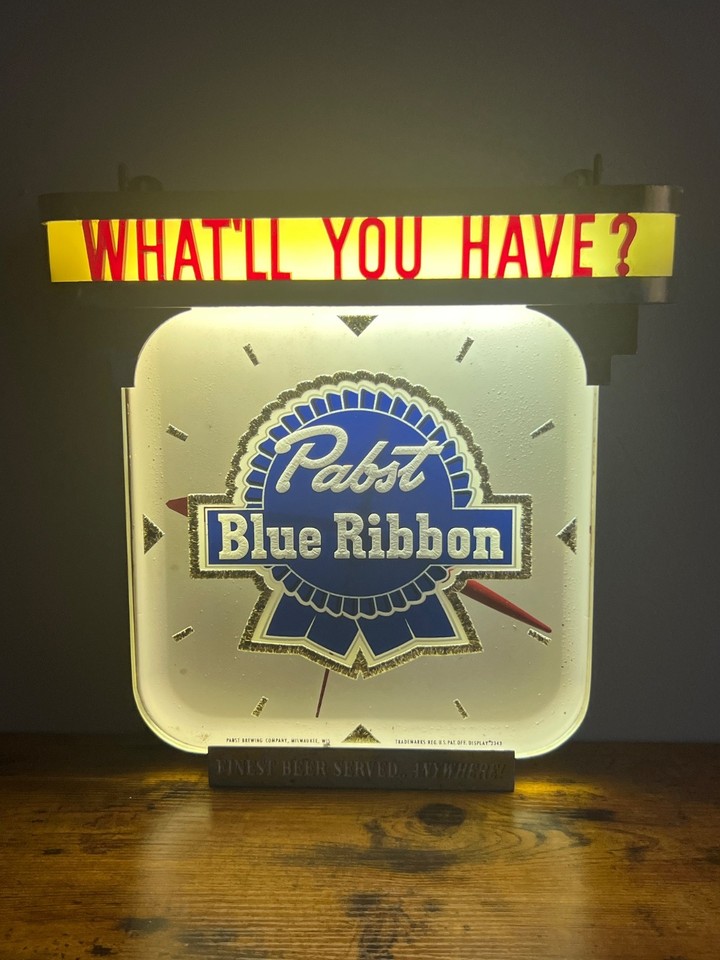 RARE 1950’s Vintage PABST BLUE RIBBON Beer ROG Clock Bar Light Sign ...