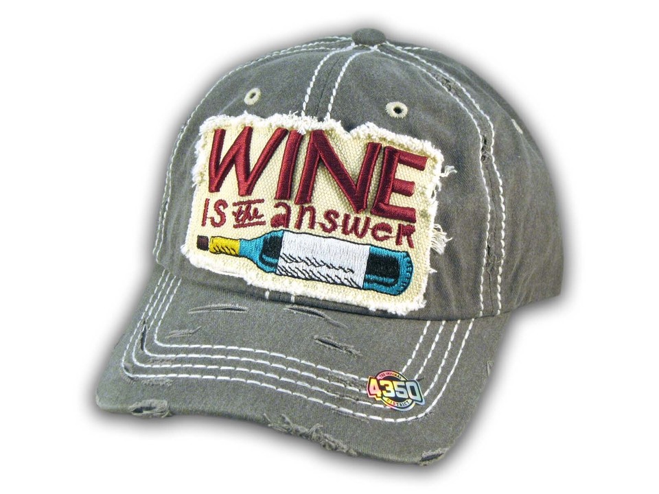 Dark Gray Wine Is The Answer Washed and Distressed Baseball Cap | eBay