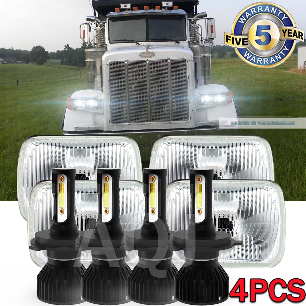 4x 4x6" LED Headlights Hi-Lo Beam H4656/4651 For Kenworth Peterbilt 357 ...