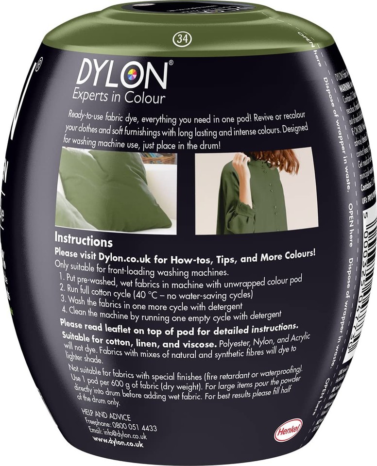 Dylon Machine Dye Pod 350g - Olive Green Fabric Dye for Easy Color ...
