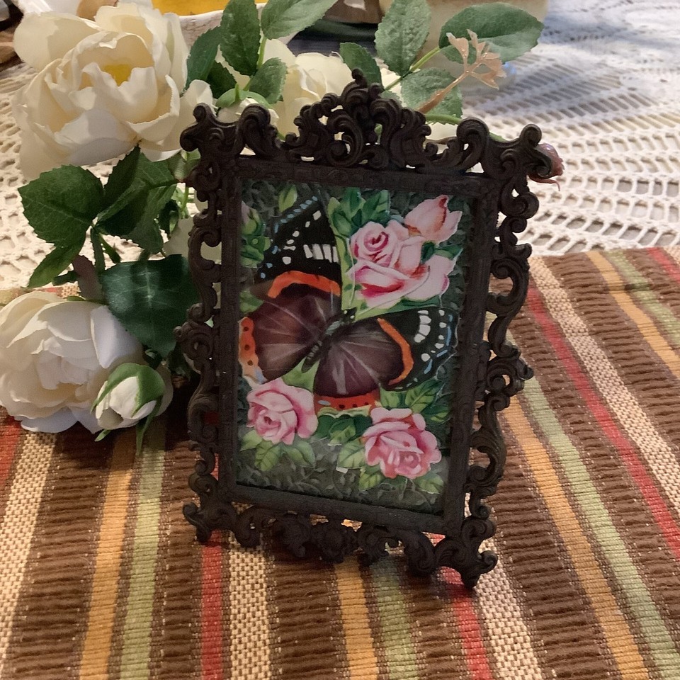 Vintage Italy mini tarnished metal ornate free standing picture photo ...