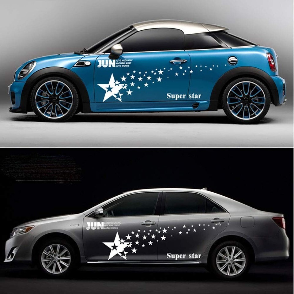 2 Pcs White Long Racing Stripes Vinyl Decal Sticker Star Graphics Car ...