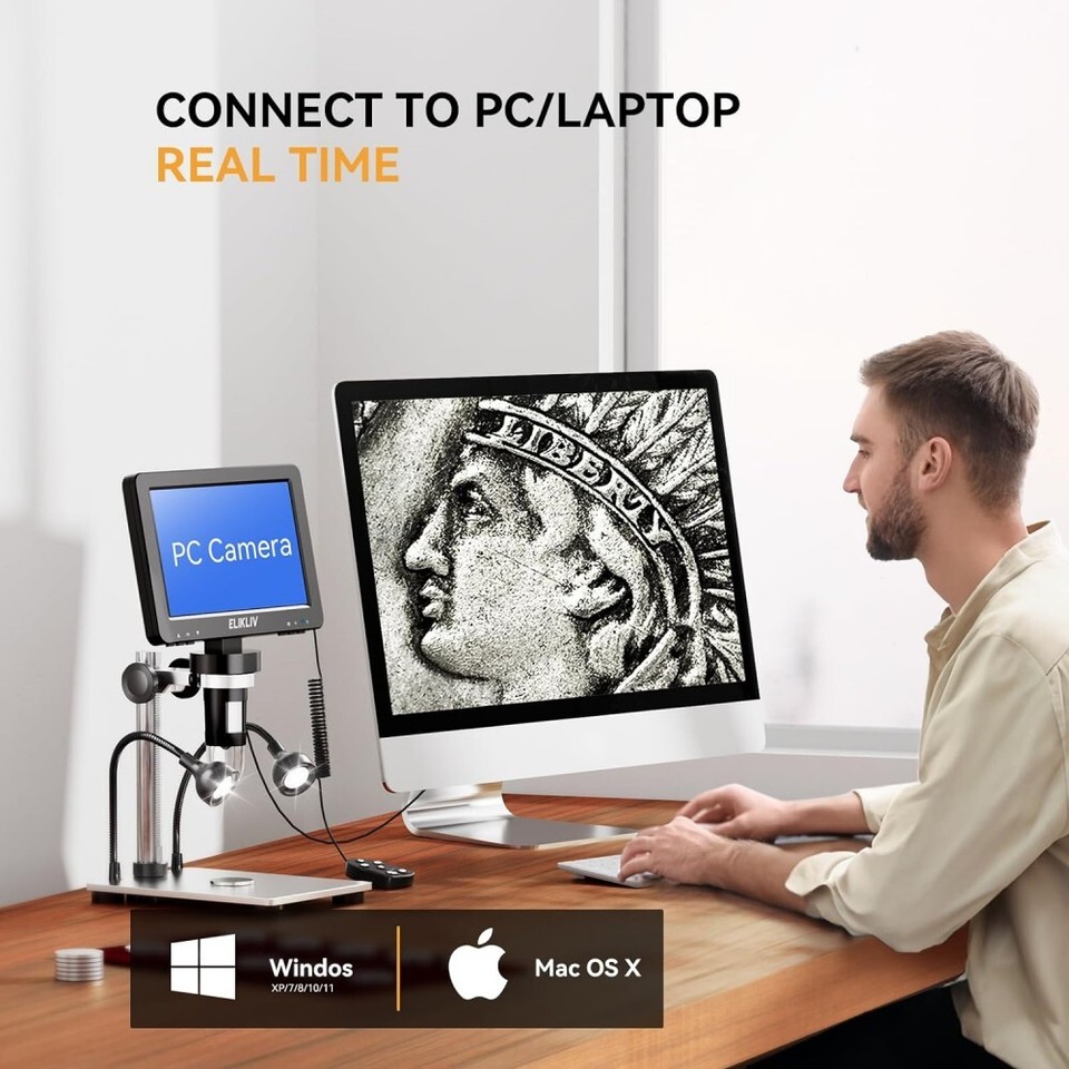 Elikliv 1200X Digital Microscope HD Camera 7" LCD 1080p Coin Magnifier ...