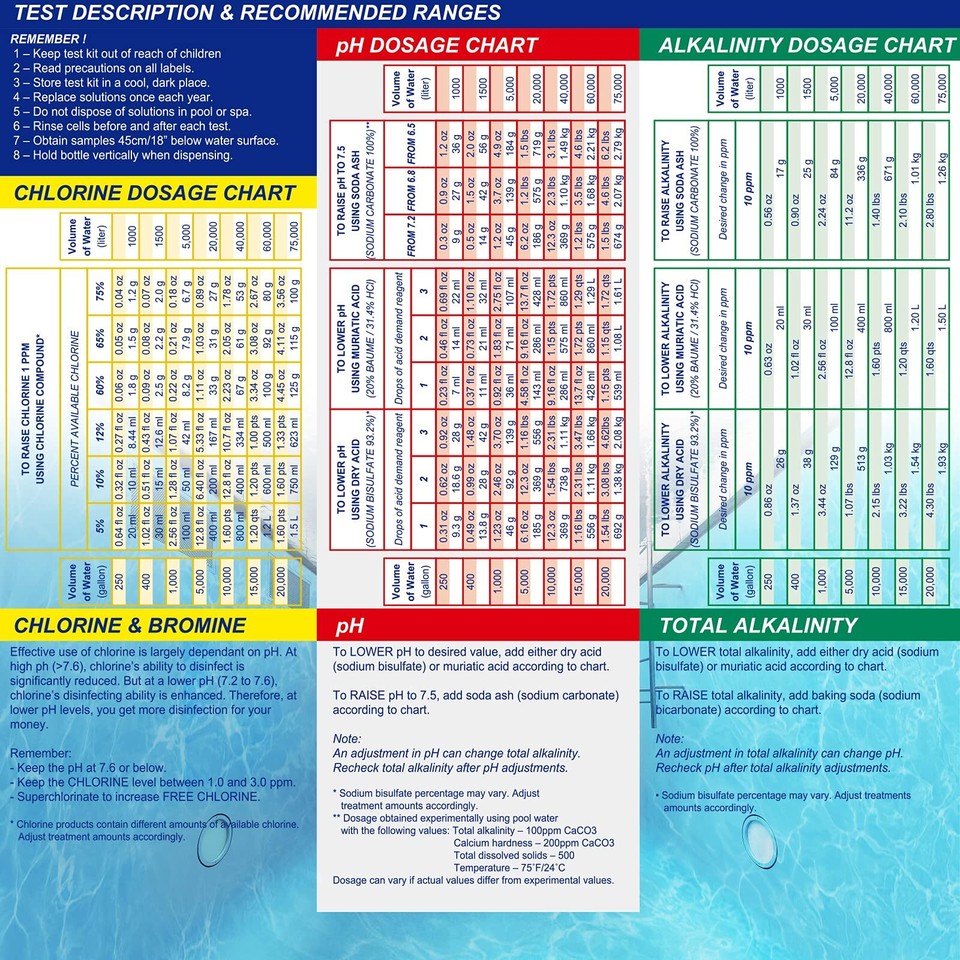 Swimming Pool Spa Water Chemical Test Kit for Chlorine and Ph Test (6 ...