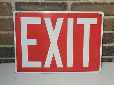 Vintage NOS Porcelain Factory EXIT Sign W/ Grommets Red White 14 X 10 ...