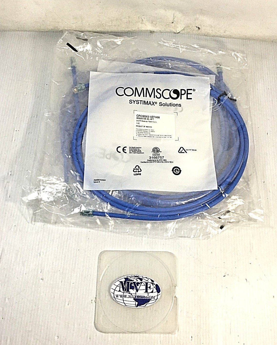 LOT OF 3 COMMSCOPE CPCSSX2-0ZF008 360GS10E X10D 8FT BLUE CAT6A ...