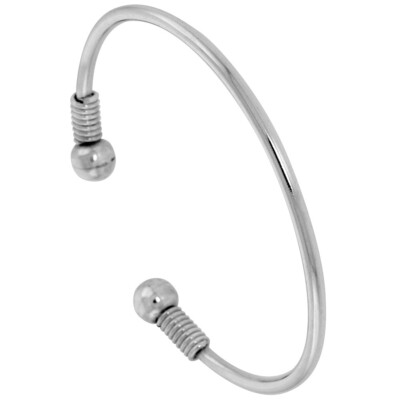 925 Sterling Silver Ball End Wire Wrapped Cuff Bracelet High Polished 7 ...