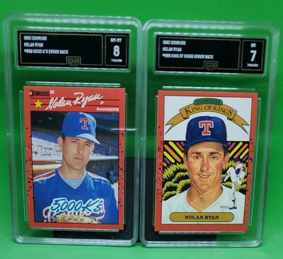 1990 Donruss #659 & 665 5000k & DIAMOND KING Nolan Ryan ERROR 4 CARD ...