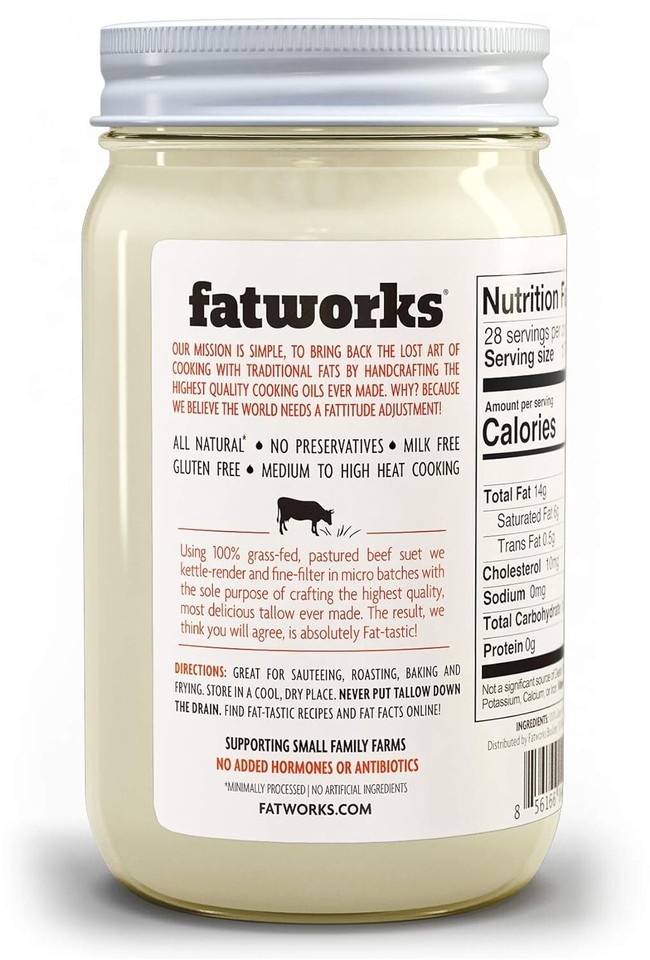 Fatworks Pure Grass-Fed Beef Tallow 14 Oz Baking Premium Cooking Oil | eBay