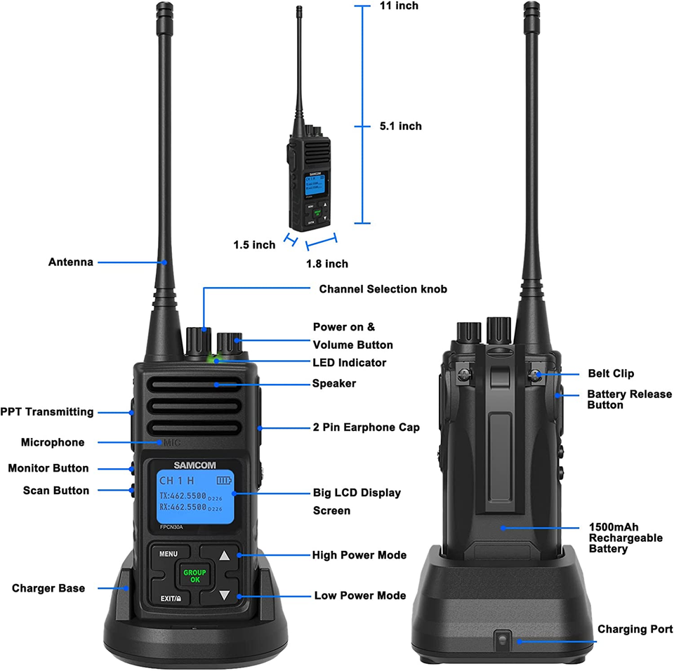 SAMCOM FPCN30A Two Way Radios Long Range 5 Watts Walkie Talkies for ...