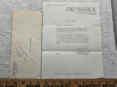 1955 Triangle Publications Nathan Elkitz WFIL Philadelphia Letter ...