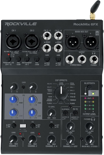 ROCKMIX 6FX USB Computer Recording Interface Bluetooth Mixer W/Effects ...