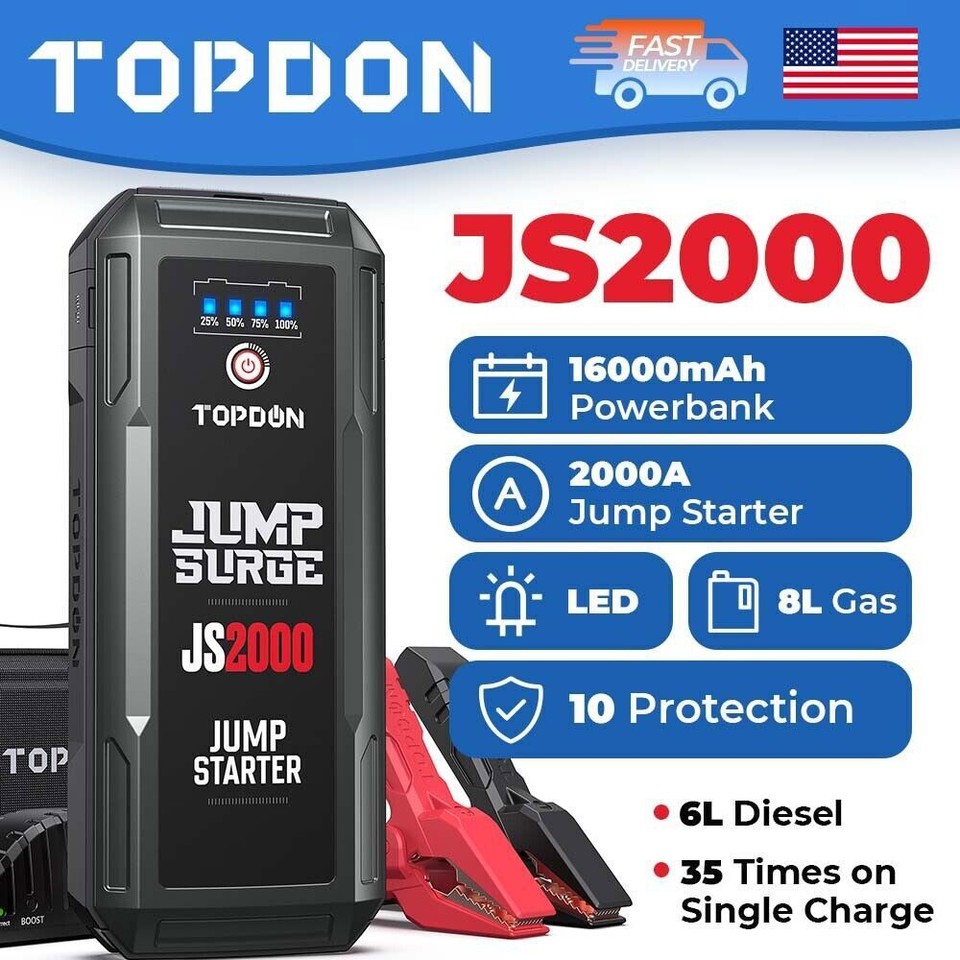 TOPDON Booster 3000 Amp 12V Lithium Jump Starter Box Car Truck Battery ...