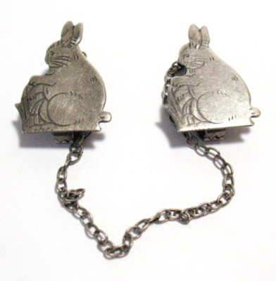 ANTIQUE WEBSTER STERLING SILVER RABBIT BIB CLIP SWEATER CLIP 7.9 GRAMS ...