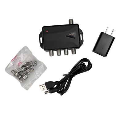 4 Ports TV Antenna Amplifier HDTV Cable Audio Video Signal Booster ...