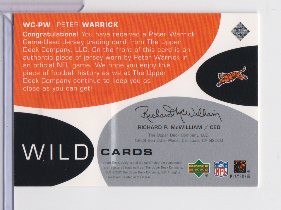 Peter Warrick Bengals 2002 Upper Deck Wild Patch #WC-PW 112722AZCD14 | eBay