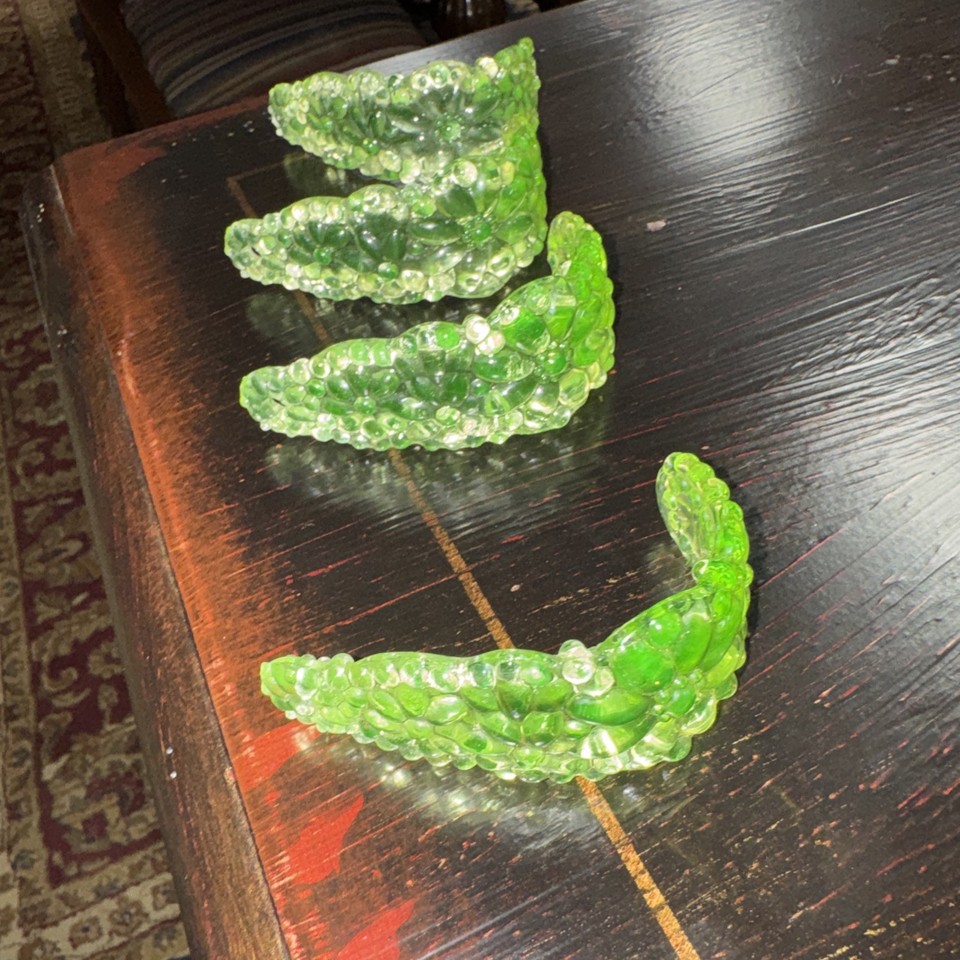 SET of 4 Rare Curtain Tie Back Holder Green Vaseline Uranium Depression ...