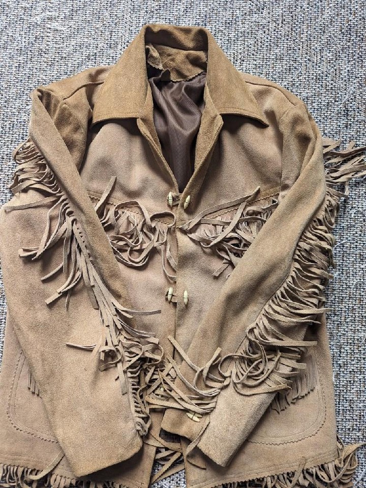 vintage CUSTOM western jacket FRINGE leather L brown RANCHER suede coat ...