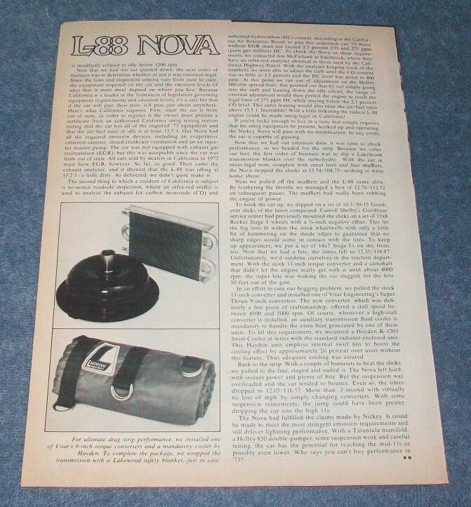 1973 Chevy Nova SS Hatchback Nickey Built Vintage Info Article "L-88 ...