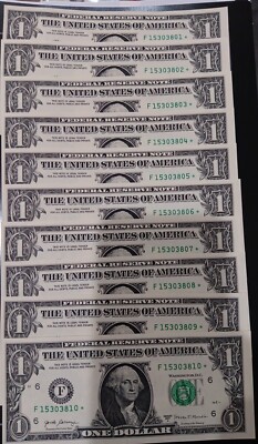Lot Of 10 SEQUENTIAL STAR NOTES. Consecutive Crisp 2017A $1 Dollar. | eBay