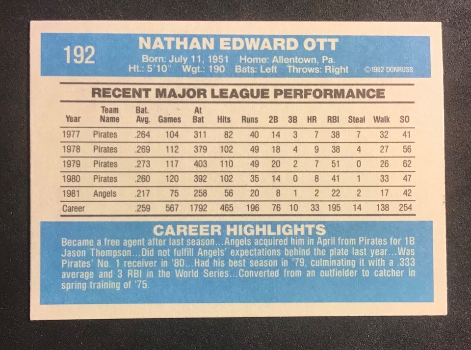 California Angels ED OTT signed autographed auto 1982 DONRUSS card 79 ...