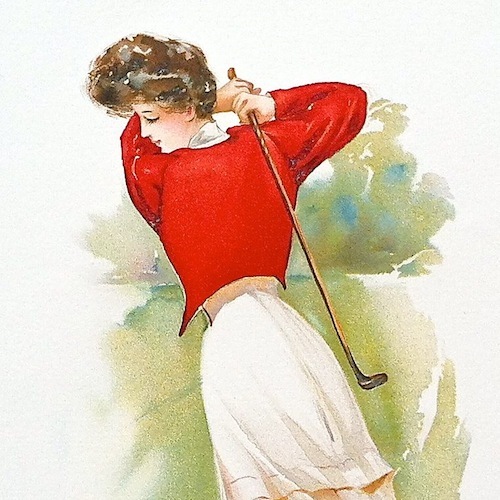 Vintage Original LADY GOLFER GIRL VICTORIAN STONE LITHOGRAPH PRINT 1908 ...