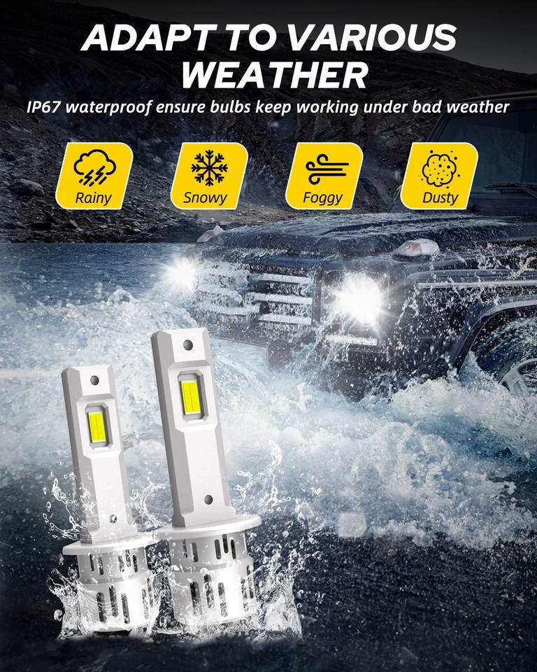 6500K H1 LED Headlight Bulbs Conversion Kit High Low Beam Super Bright ...