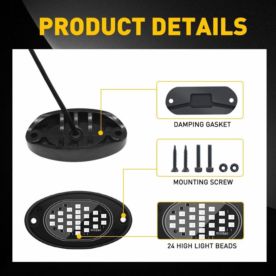 8Pods Blue LED Rock Lights Underglow Neon Light Decor For ATV UTV ...