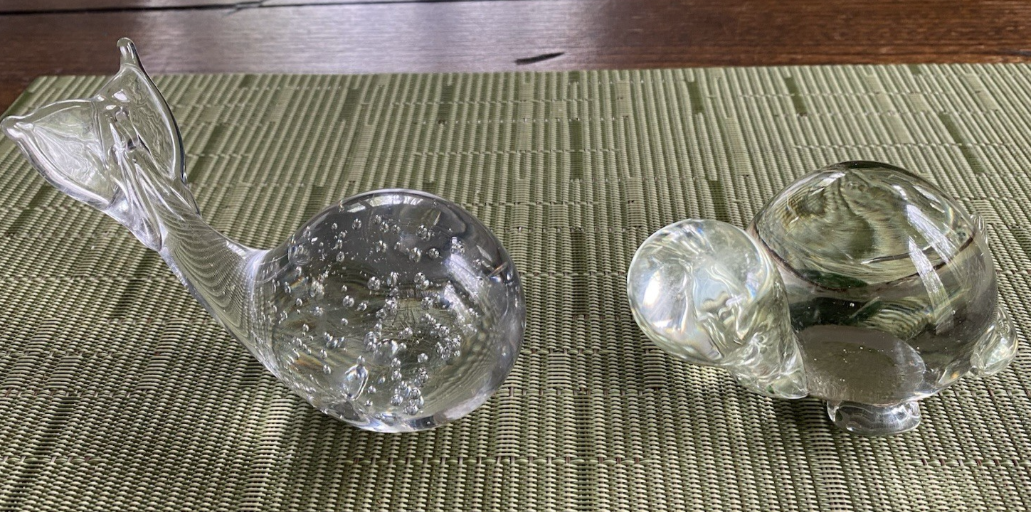 Vintage Clear Crystal Art Glass Whale w/Bubbles Paperweight, Glass ...