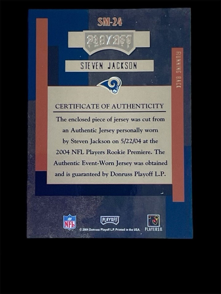 Steven Jackson Insane 🐏🔥🐏Rpa Autographed Event Worn Patch Numbered 230/ ...