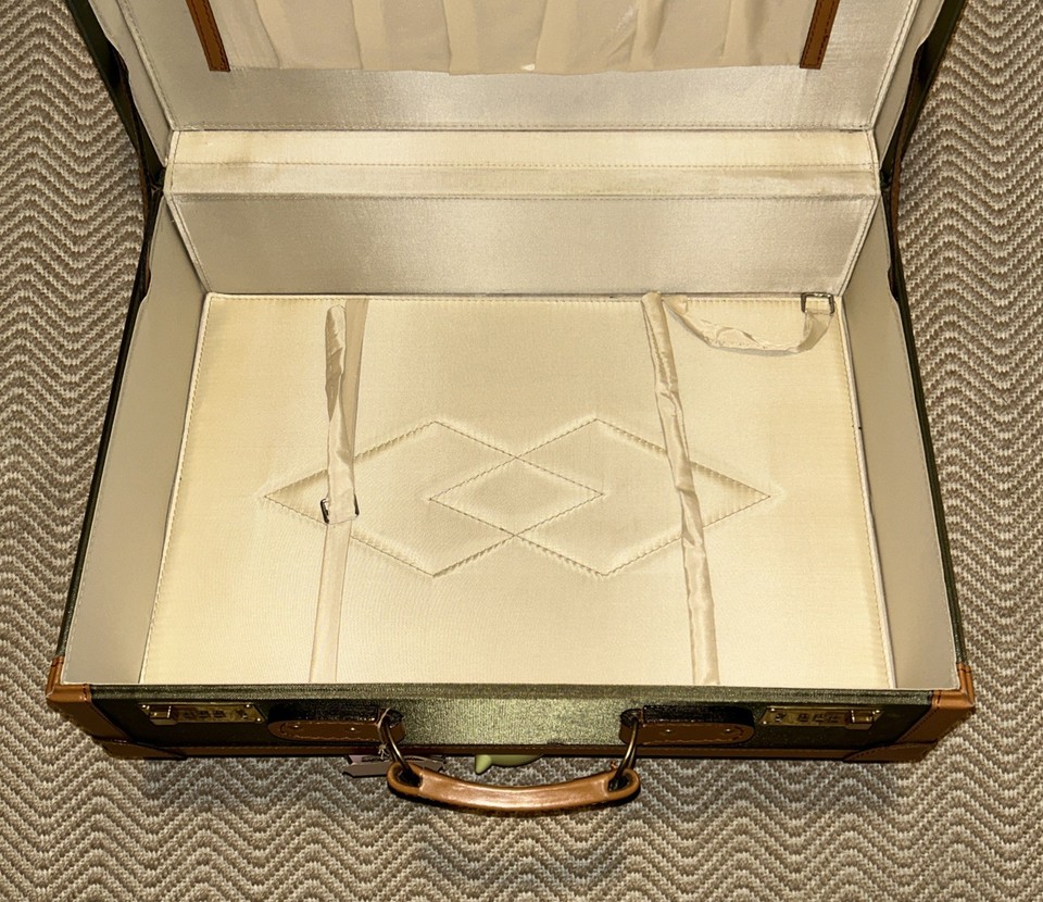 Franzen Hard Shell Travel Luggage Case Tan Leather Trim Vintage Locking ...