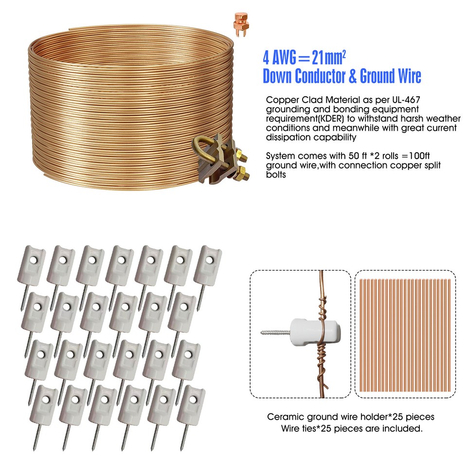 6.3ft Industrial Lightning Rod ,Lightning Protection Dissipation System ...