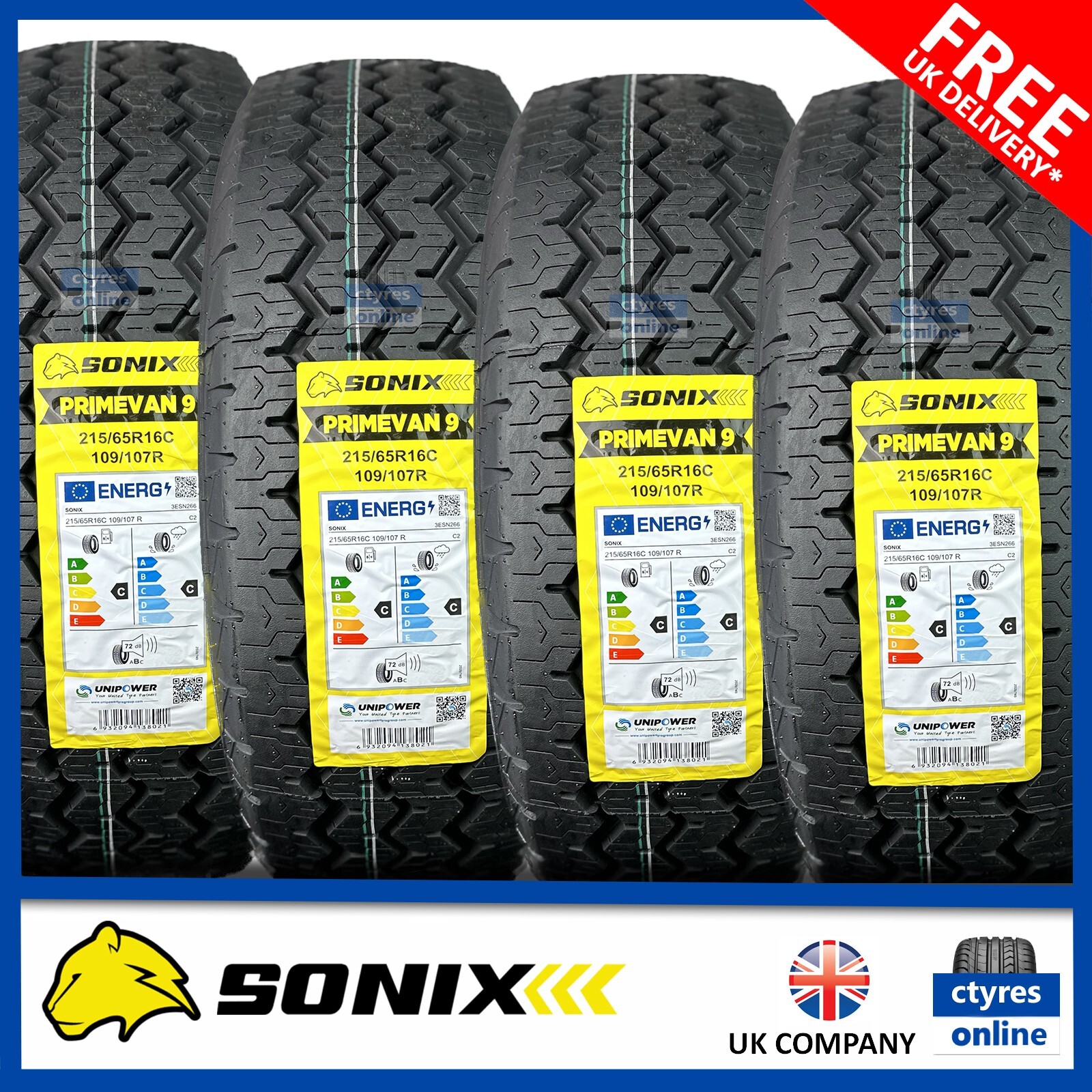 4X New 215 65 16 215/65R16c VAN TYRES 109/107R SONIX PRIME VAN *C/C ...