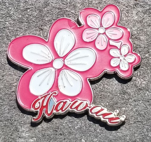 HAWAII 2" METAL ENAMEL FLOWER FLORAL MAGNET, SOUVENIR PINK WHITE ...