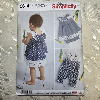 SIMPLICITY 8614 BABIES SUNDRESS SLEEVELESS ROMPER PANTIES SZ. XXS-L 7-24 LBS FF | eBay